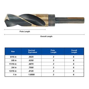 COMOWARE 9/16'' Reduced Shank Drill Bit- HSS M2 Silver and Deming Industrial Drill Bit, Black and Gold Oxide Finish, 135 Degree Split Point, Ideal for The Most Handle, with Storage case, 1/2” Shank