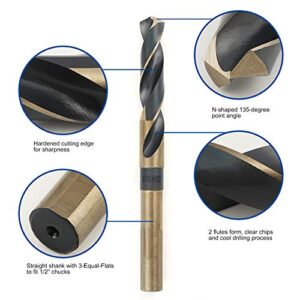 COMOWARE 9/16'' Reduced Shank Drill Bit- HSS M2 Silver and Deming Industrial Drill Bit, Black and Gold Oxide Finish, 135 Degree Split Point, Ideal for The Most Handle, with Storage case, 1/2” Shank