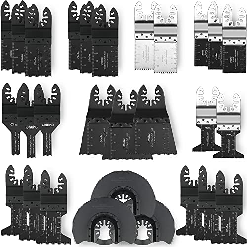 Ohuhu 28 PCS Oscillating Multitool Blades, Universal Oscillating Saw Blades for Wood Metal Plastic, Quick Release Multi Tool Blade Kit Fit Dewalt Milwaukee Multimaster Ryobi Makita Fein