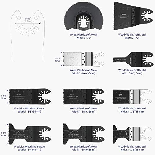 Ohuhu 28 PCS Oscillating Multitool Blades, Universal Oscillating Saw Blades for Wood Metal Plastic, Quick Release Multi Tool Blade Kit Fit Dewalt Milwaukee Multimaster Ryobi Makita Fein