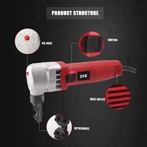 Electric Metal Nibbler, ZFE 380W Electric Sheet Steel Nibbler Metal Shear with 1700RPM High Speed Rotor for Cutting Stainless Steel, Aluminium, Plastic