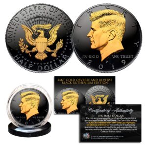 2019 black ruthenium jfk half dollar u.s. coin 2-sided 24k gold (p-mint)