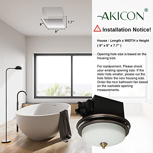 Akicon Bathroom Exhaust Fan with Light, Ultra Quiet 110 CFM 1.5 Sones Ventilation Exhaust Bathroom Fan Light Combo and Nightlight, 3 Years Warranty (Oil Rubbed Bronze)