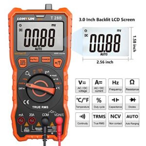 LOMVUM Digital Multimeter, 6000 Counts Auto-Ranging Voltage Tester Meter with Ohm Volt Amp Capacitance Temperature Frequency Diode Backlit LCD and Flashlight