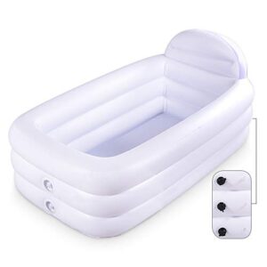 hiwena inflatable portable bathtub, white durable soaking bath tub with large backrest, freestanding inflatable pool bathroom home spa