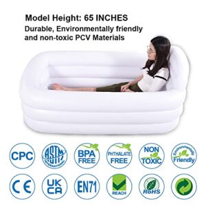 HIWENA Inflatable Portable Bathtub, White Durable Soaking Bath Tub with Large Backrest, Freestanding Inflatable Pool Bathroom Home Spa