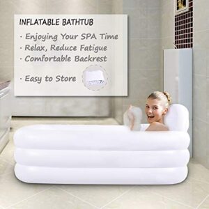 HIWENA Inflatable Portable Bathtub, White Durable Soaking Bath Tub with Large Backrest, Freestanding Inflatable Pool Bathroom Home Spa