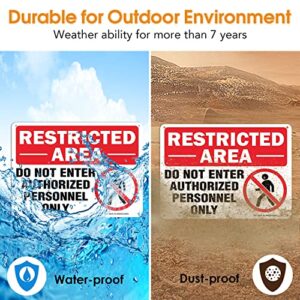 Restricted Area Do Not Enter Authorized Personnel Only Sign - 2 Pack - 10 x 7 Inches Rust Free .040 Aluminum - UV Protected, Waterproof, Weatherproof and Fade Resistant - 4 Pre-drilled Holes