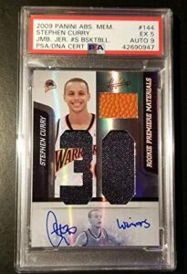 stephen curry signed rc 2009 panini absolute memorabilia jersey 1/1 psa 5 auto 9 - basketball autographed game used cards