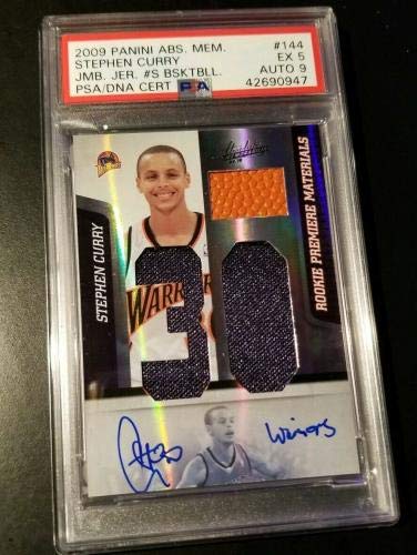 Stephen Curry Signed RC 2009 Panini Absolute Memorabilia Jersey 1/1 PSA 5 AUTO 9 - Basketball Autographed Game Used Cards