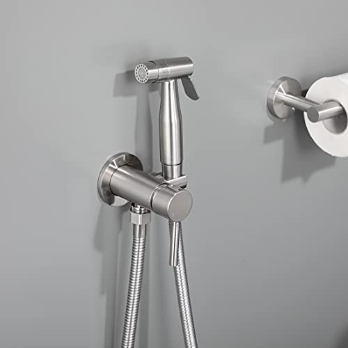 Handheld Bidet Sprayer for Toilet Warm Water, WiPPhs Stainless Steel Brushed Nickel Bidet Hand Held Sprayer with Brass Hot and Cold Mixing Valve, WI9138BN