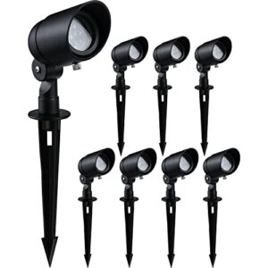 4w led landscape lights low voltage landscape lighting spotlights gl103-bkled8 ac/dc 12v warm white waterproof for driveway,yard, lawn,patio,walls,trees,flags,outdoor light (black, 8 pack)