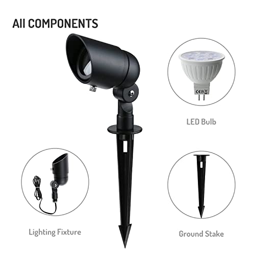 4W LED Landscape Lights Low Voltage Landscape Lighting Spotlights GL103-BKLED8 AC/DC 12V Warm White Waterproof for Driveway,Yard, Lawn,Patio,Walls,Trees,Flags,Outdoor Light (Black, 8 Pack)