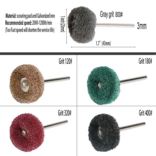 50PCS Abrasive Buffing Polishing Wheel Set for Rotary Tools,Non-Woven scouring pad Brush Polishing kit,Grit 800 Removal of Rust,Deburring on Metal Surface,with 3mm Mandrel