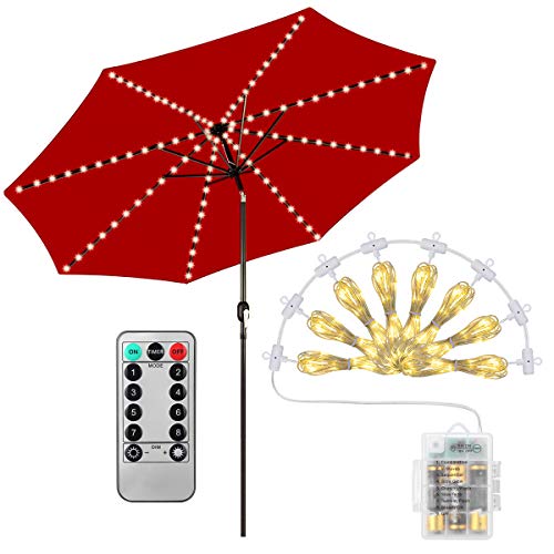 Patio LED Umbrella String Lights, 104 LED String Lights with Remote Control, 8 Lighting Mode Umbrella Lights Battery Operated Waterproof Outdoor Lighting for Patio Umbrellas Camping Tents or Outdoor