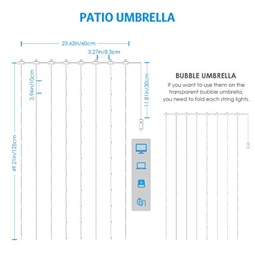 Patio LED Umbrella String Lights, 104 LED String Lights with Remote Control, 8 Lighting Mode Umbrella Lights Battery Operated Waterproof Outdoor Lighting for Patio Umbrellas Camping Tents or Outdoor