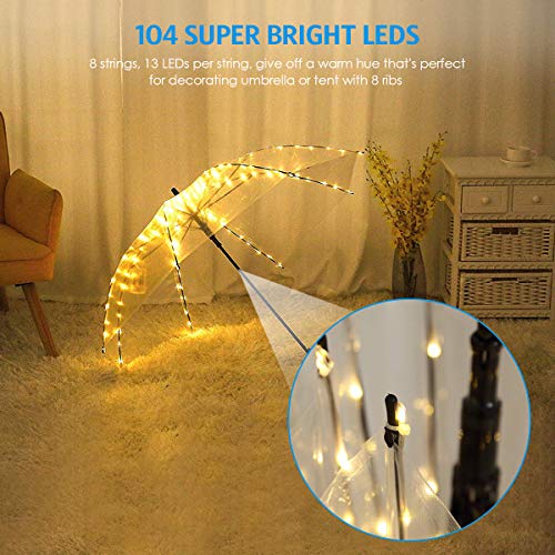 Patio LED Umbrella String Lights, 104 LED String Lights with Remote Control, 8 Lighting Mode Umbrella Lights Battery Operated Waterproof Outdoor Lighting for Patio Umbrellas Camping Tents or Outdoor