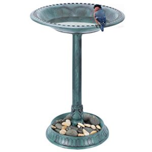 vivosun 2-in-1 outdoor garden bird bath with flower planter base, weather-resistant garden décor, 28” high green