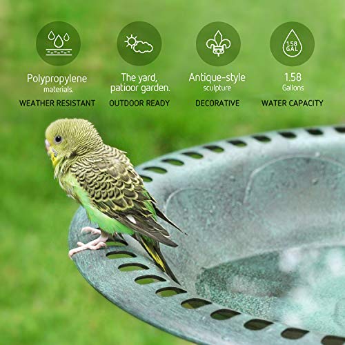 VIVOSUN 2-in-1 Outdoor Garden Bird Bath with Flower Planter Base, Weather-Resistant Garden Décor, 28” High Green