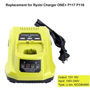 Elefly P117 Replacement for Ryobi 18V Battery ONE+ Charger, Compatible with Ryobi 12V-18V Lithium NiCad NiMh Battery P102 P103 P107 P108 P109 P189 P190 PBP002 PBP005