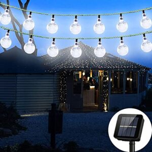 solar string lights globe 38 feet 66 crystal balls waterproof led fairy lights 8 modes outdoor starry lights solar powered string light for garden yard home party wedding decoration (white-66led)