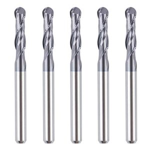 spetool 5pcs carbide ball nose cnc router bits 1/8" cutting diameter milling tool hrc55, 1/8" shank upcut spiral end mill