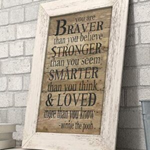 You are Braver - Winni The Pooh Inspirational Wall Decor, Distressed Wood Replica Motivational Wall Art Print Is Ideal For Office Decor, Home Decor, Studio or Room Decor Aesthetic, Unframed - 8x10