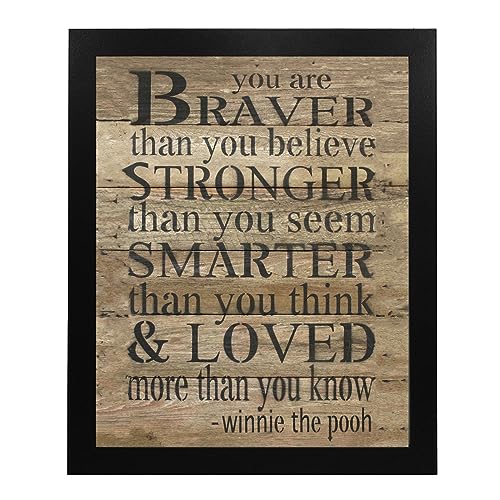 You are Braver - Winni The Pooh Inspirational Wall Decor, Distressed Wood Replica Motivational Wall Art Print Is Ideal For Office Decor, Home Decor, Studio or Room Decor Aesthetic, Unframed - 8x10