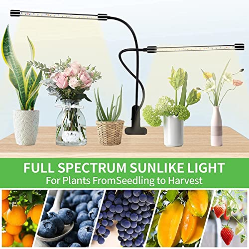 Juhefa Plant Grow Light, Full Spectrum Dual-Head 60 LED Clip-on Plant Lamp for Indoor Plants Seedlings Succulents,3 Modes & 5-Level Dimmable,Auto On/Off Timer 4H/8H/12H