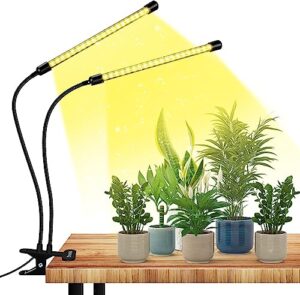 juhefa plant grow light, full spectrum dual-head 60 led clip-on plant lamp for indoor plants seedlings succulents,3 modes & 5-level dimmable,auto on/off timer 4h/8h/12h