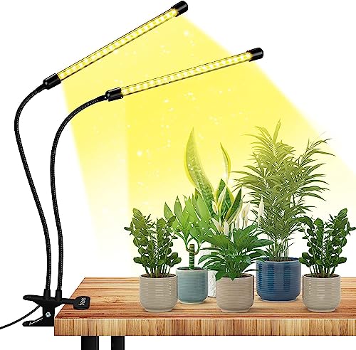 Juhefa Plant Grow Light, Full Spectrum Dual-Head 60 LED Clip-on Plant Lamp for Indoor Plants Seedlings Succulents,3 Modes & 5-Level Dimmable,Auto On/Off Timer 4H/8H/12H