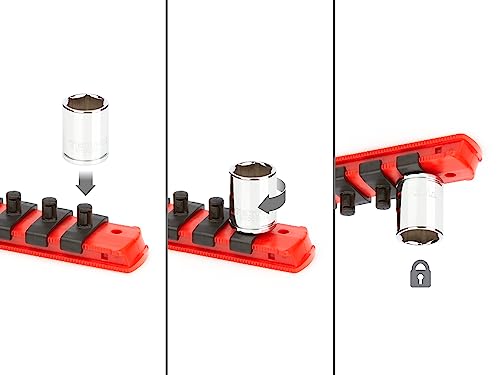 3/8 Inch Drive x 13 Inch Twist-Lock Socket Rail, 15 Clips (Red) | OSR12115