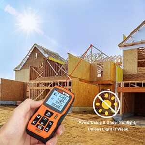 Laser Measure 393Ft - LOMVUM Laser Tape Measure Laser Measurement Tool with M/in/Ft Unit Switching, Backlit LCD, Pythagorean Mode, Measure Distance, Area and Volume - Carry Pouch and Battery Included