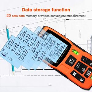 Laser Measure 393Ft - LOMVUM Laser Tape Measure Laser Measurement Tool with M/in/Ft Unit Switching, Backlit LCD, Pythagorean Mode, Measure Distance, Area and Volume - Carry Pouch and Battery Included