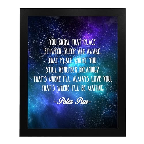 Place Between Sleep & Awake -Inspiration Wall Decor, Peter Pan Quotes Galaxy Print Wall Art Decor For Home, Bedroom Wall Decor, & Game Room Decor. Gift For All Peter Pan Fans. Unframed-8 x 10”