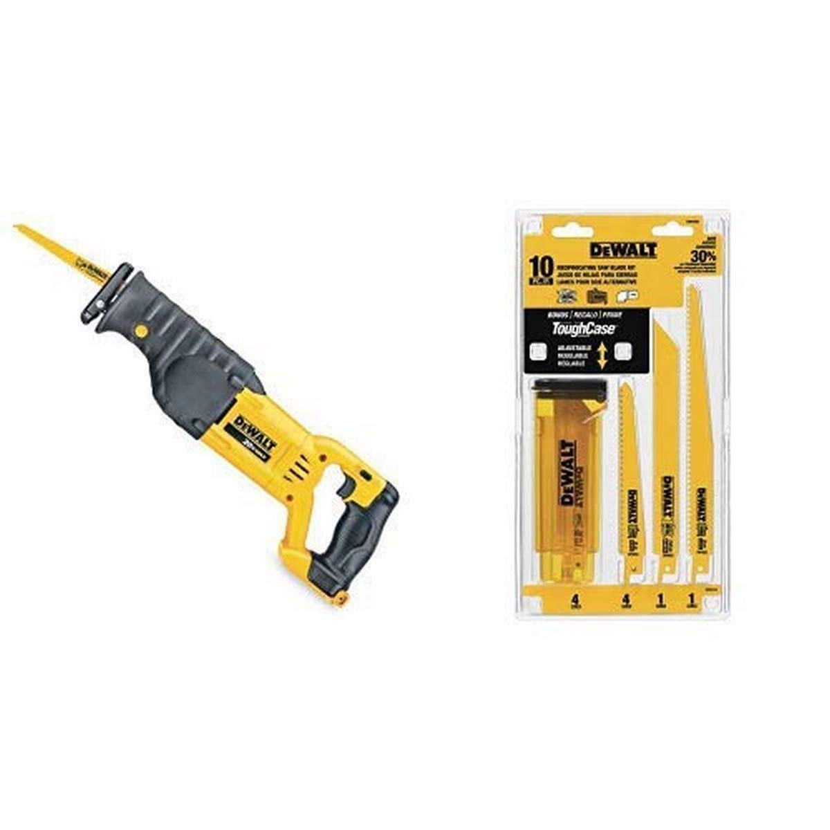 DEWALT DCS380B 20-Volt MAX Li-Ion Reciprocating Saw (Tool Only) with DEWALT DW4898 Bi-Metal Reciprocating Saw Blade Set with Case, 10-Piece