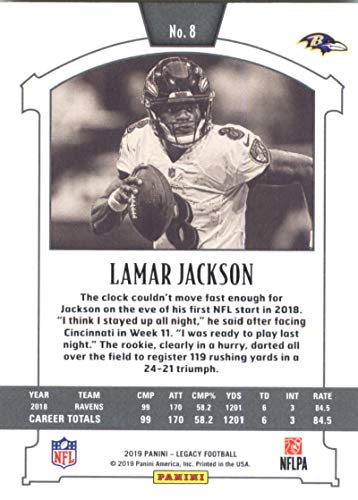 2019 Panini Legacy #8 Lamar Jackson NM-MT Baltimore Ravens Officially Licensed NFL Football Trading Card