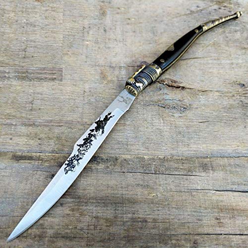 Old Style Spanish Folding Toothpick Paring Pocket Knife - Limited Edition, Carbon Steel Sharp Blade (Black)