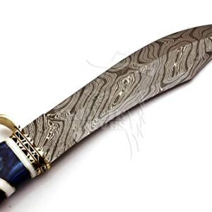 Skokie Knives Custom Hand Made Damascus Steel Hunting Bowie Knife Handle Camel Bone (Blue)