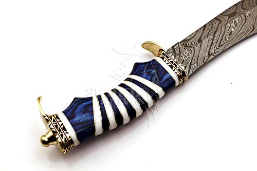 Skokie Knives Custom Hand Made Damascus Steel Hunting Bowie Knife Handle Camel Bone (Blue)