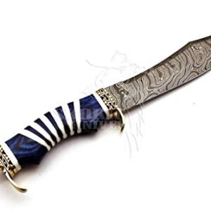 Skokie Knives Custom Hand Made Damascus Steel Hunting Bowie Knife Handle Camel Bone (Blue)