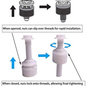 Hibbent Universal Toilet Seat Hinge Bolt Screw for Top Mount Toilet Seat Hinges, Downlock Nuts can Slip Over Bolts Threads for Rapid Installation Without Screwing in-White Plastic Replacement Parts