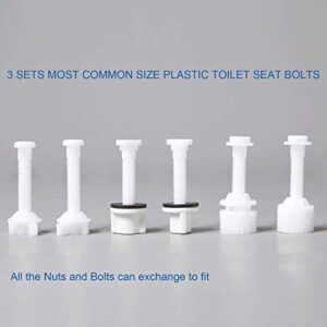 Hibbent Universal Toilet Seat Hinge Bolt Screw for Top Mount Toilet Seat Hinges, Downlock Nuts can Slip Over Bolts Threads for Rapid Installation Without Screwing in-White Plastic Replacement Parts