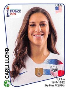 2019 panini fifa women's world cup france album stickers (individual sticker only) soccer #422 carli lloyd usa 2 inch by 2 1/2 inch collectible sticker