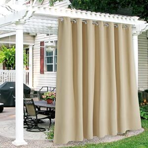 ryb home extra wide outdoor curtains for patio waterproof windproof blackout curtains for porch pergola arbor lanai pool house outside deck, 100 inch width x 84 inch length, 1 pc, biscotti beige