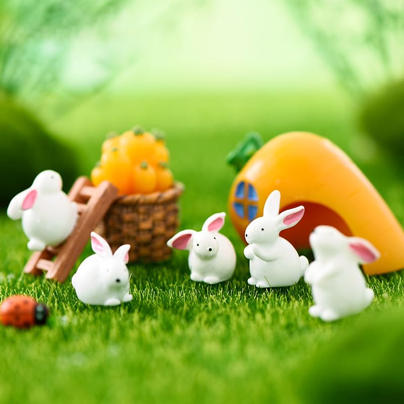 Exasinine Mini Rabbits Easter Bunny Miniature Figurines Animals Model Fairy Garden Miniature Moss Landscape DIY Terrarium Crafts Ornament Accessories for Home Décor (Rabbit, Pack of 20)