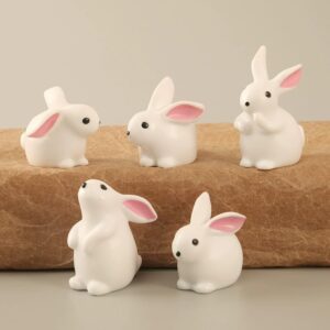 Exasinine Mini Rabbits Easter Bunny Miniature Figurines Animals Model Fairy Garden Miniature Moss Landscape DIY Terrarium Crafts Ornament Accessories for Home Décor (Rabbit, Pack of 20)