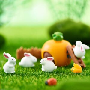 Exasinine Mini Rabbits Easter Bunny Miniature Figurines Animals Model Fairy Garden Miniature Moss Landscape DIY Terrarium Crafts Ornament Accessories for Home Décor (Rabbit, Pack of 20)