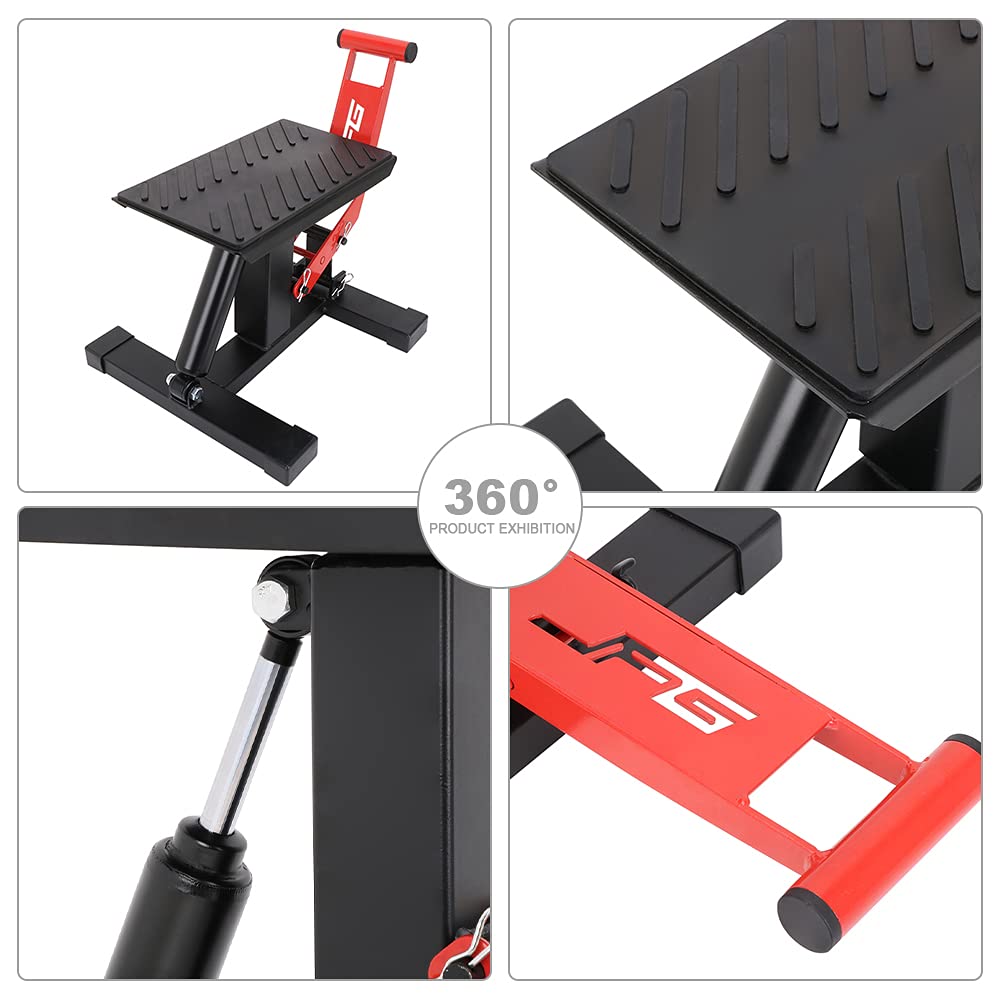 JFG RACING Motorcycle Dirt Bike Stand Lift Jack Hoist Table Height Adjustable Lifting Stand,Ideal for Dirt Pit Bike Repair&Maintainance,Dirt Bike Accessories