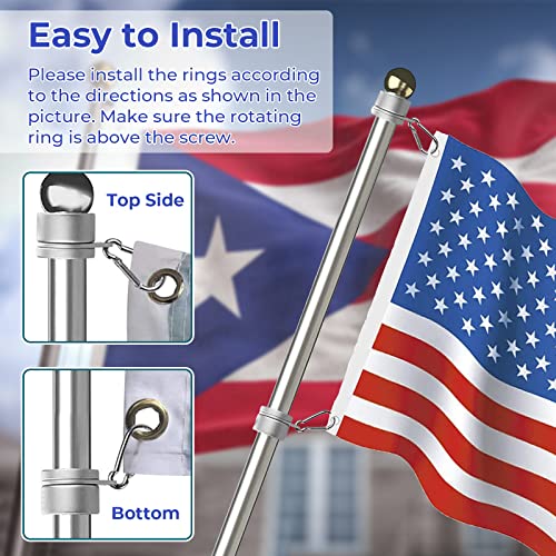 YARKOR Flag Pole Rings 2 Pcs, Aluminum Alloy Flag Pole Clips, 360° Rotating Anti-Wrap Flagpole Flag Mounting Rings, Spinning Flag Pole Kit with Carabiner for 0.75-1.02 Inch Diameter Flagpole, Silver